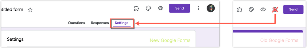 Revamped Google Forms options and settings
