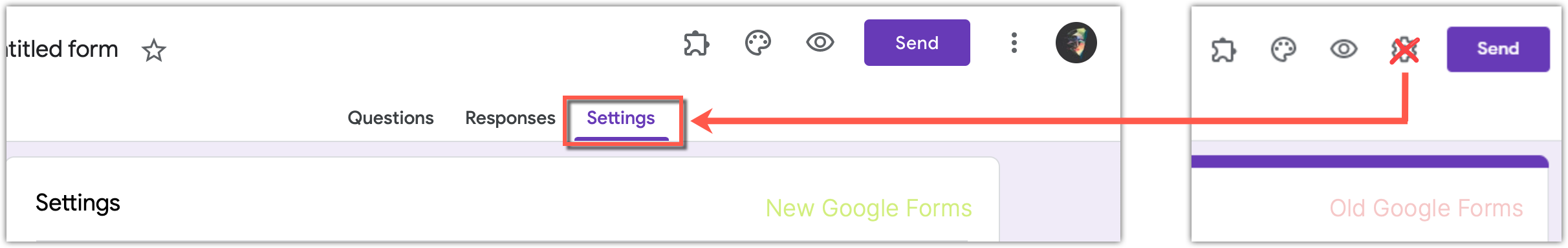 Revamped Google Forms options and settings
