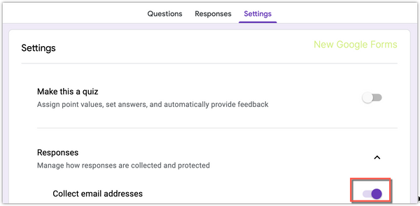 Revamped Google Forms options and settings